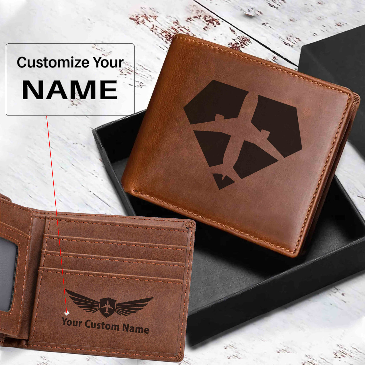 Supermen of The Skies (Sunrise) Designed Laser Leather Wallets – Aviation Shop