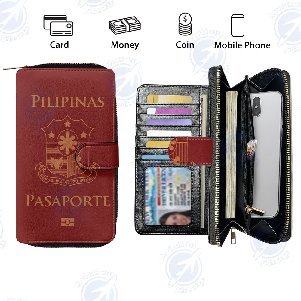 Philippines Passport Designed Leather Long Zipper Wallets – Aviation Shop