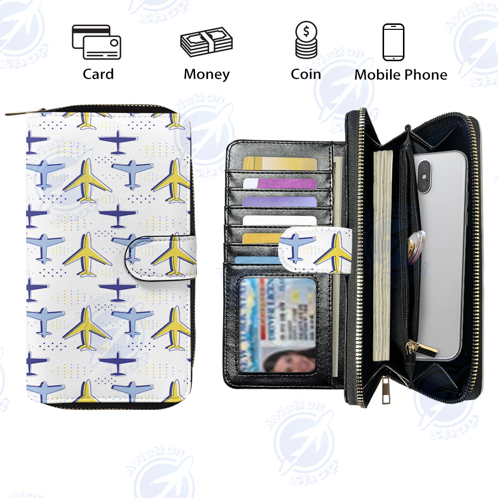 Very Colourful Airplanes Designed Leather Long Zipper Wallets ...
