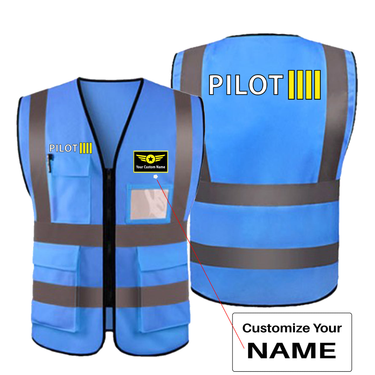 Pilot & Stripes (4 Lines) Designed Reflective Vests – Aviation Shop