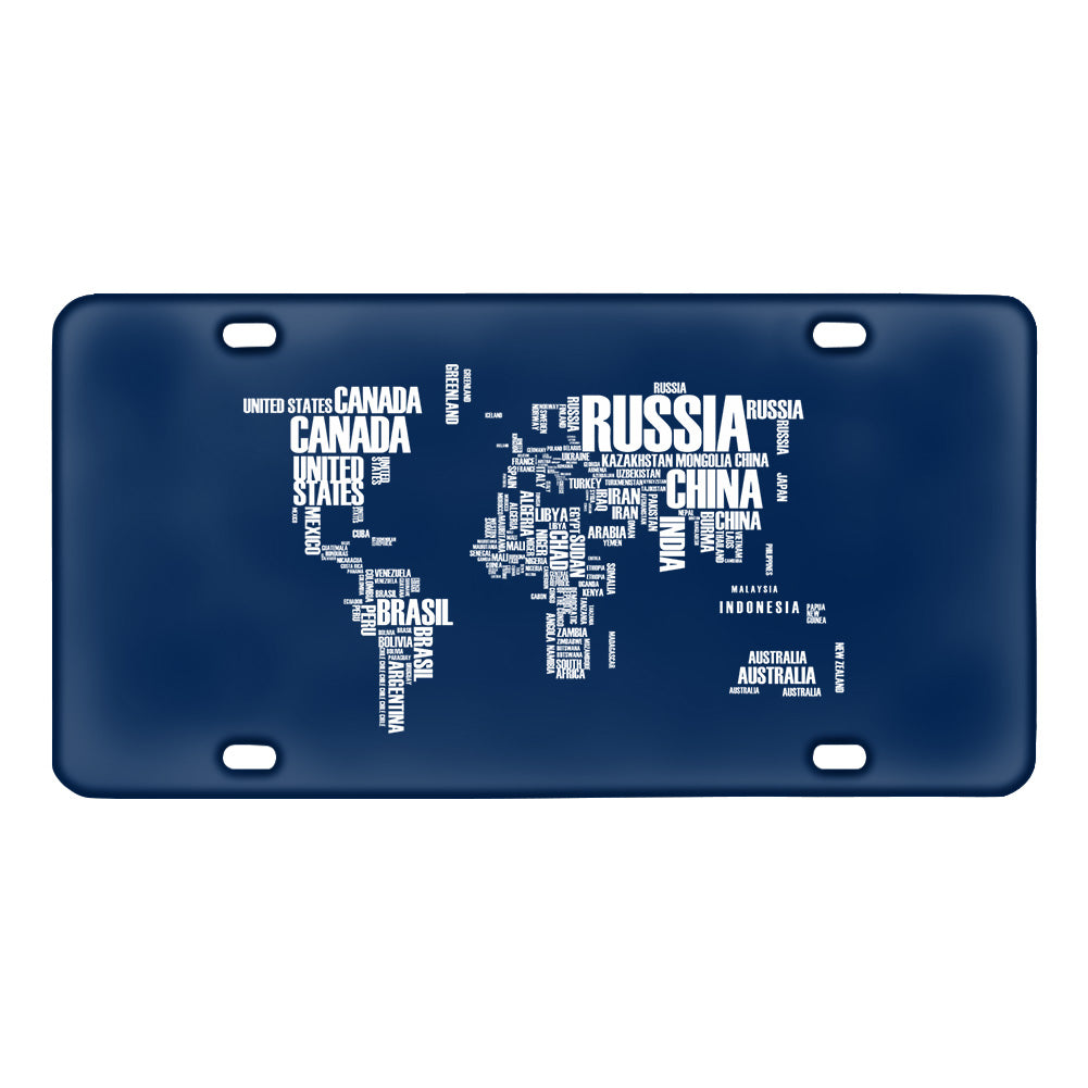 World Map (Text) Designed Metal (License) Plates – Aviation Shop
