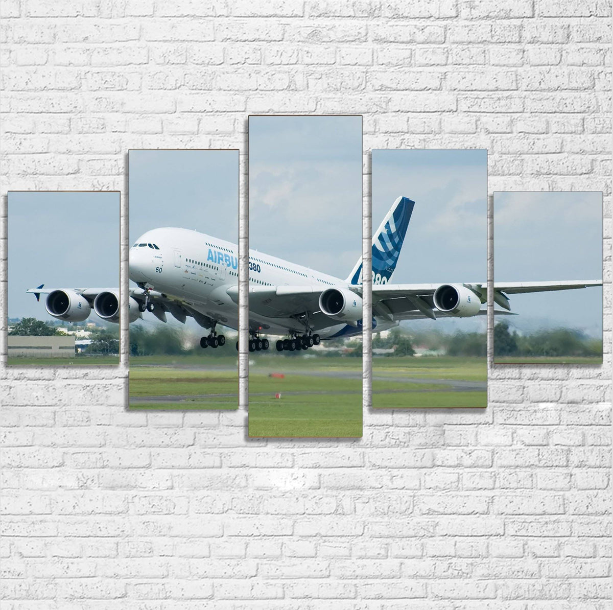 Departing Airbus A380 with Original Livery Printed Multiple Canvas Pos ...