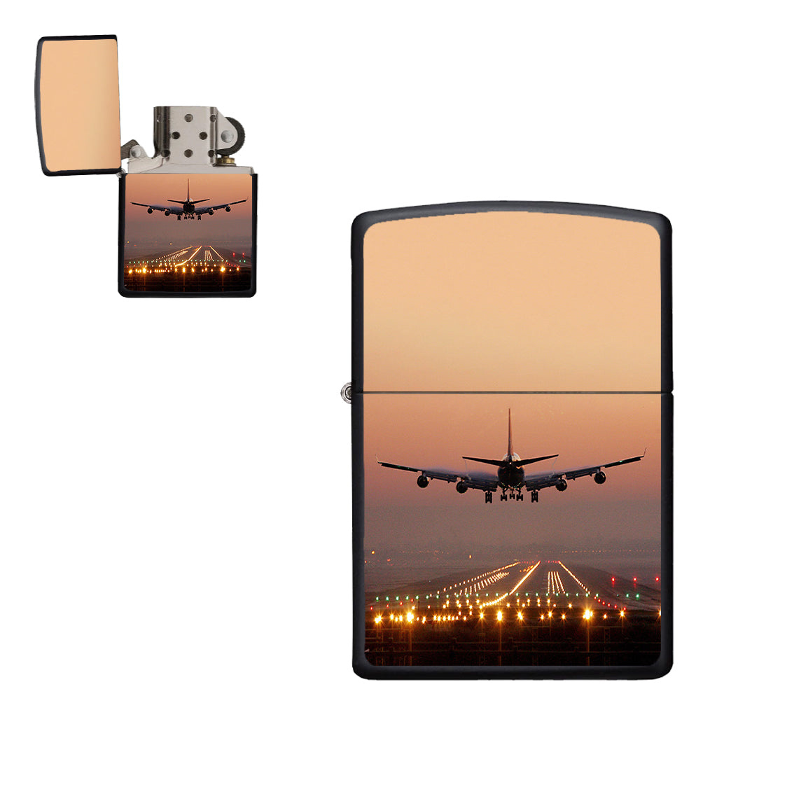 Landing Boeing 747 During Sunset Designed Metal Lighters – Aviation Shop