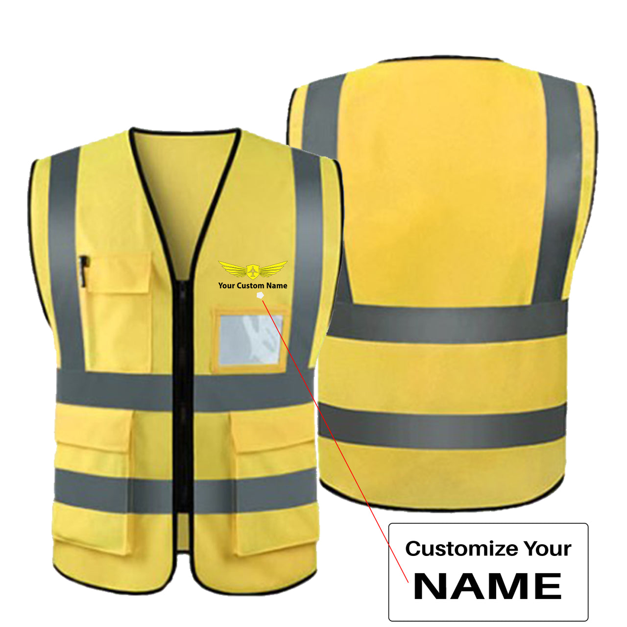 Custom Name with Badge 2 Designed Reflective Vests – Aviation Shop